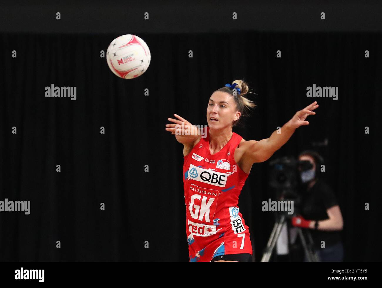 Sarah Klay of the Swifts in action during the Round 12 Super Netball ...