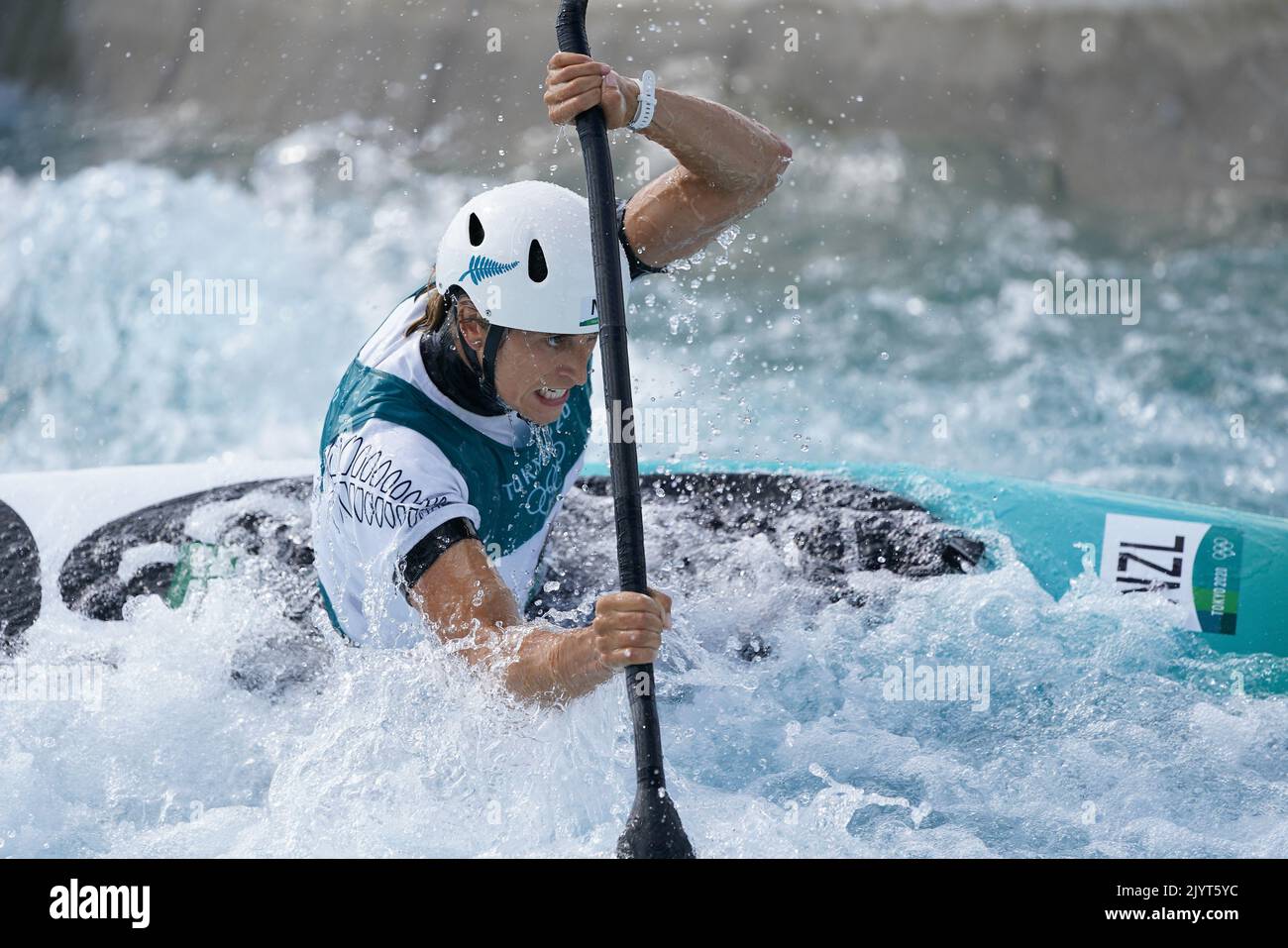 Luuka Jones of New Zealand in action during the Women’s Canoe Slalom K1 ...