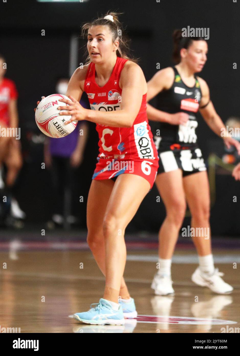 Maddy Proud of the Swifts in action during the Round 12 Super Netball ...