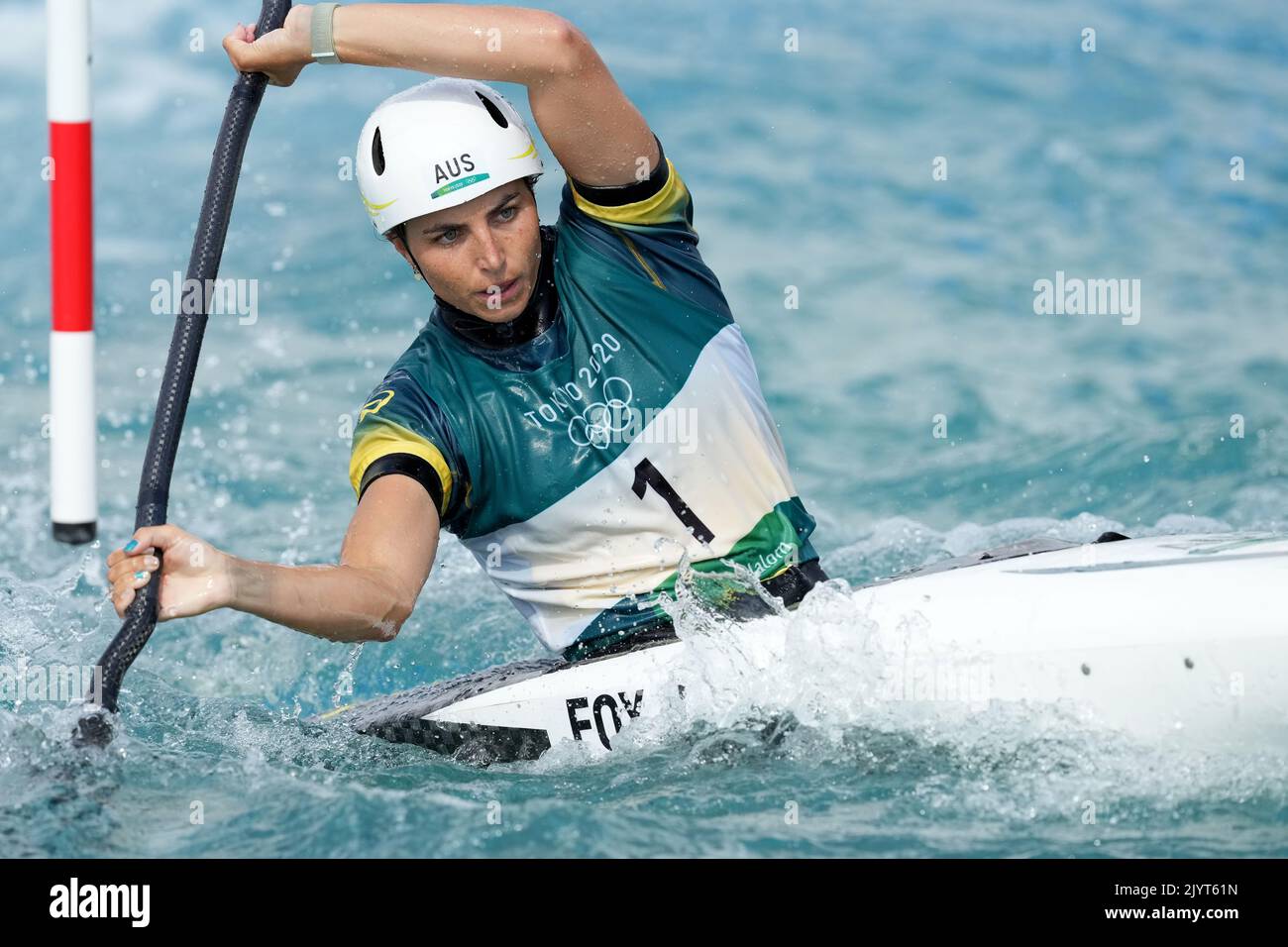 Jessica Fox of Australia in action during the Women’s Canoe Slalom K1 semifinal at the Kasai ...