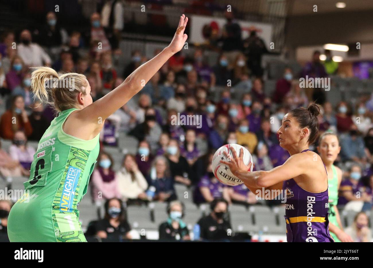 Kim Ravaillion of the Firebirds in action during the Round 12 Super ...