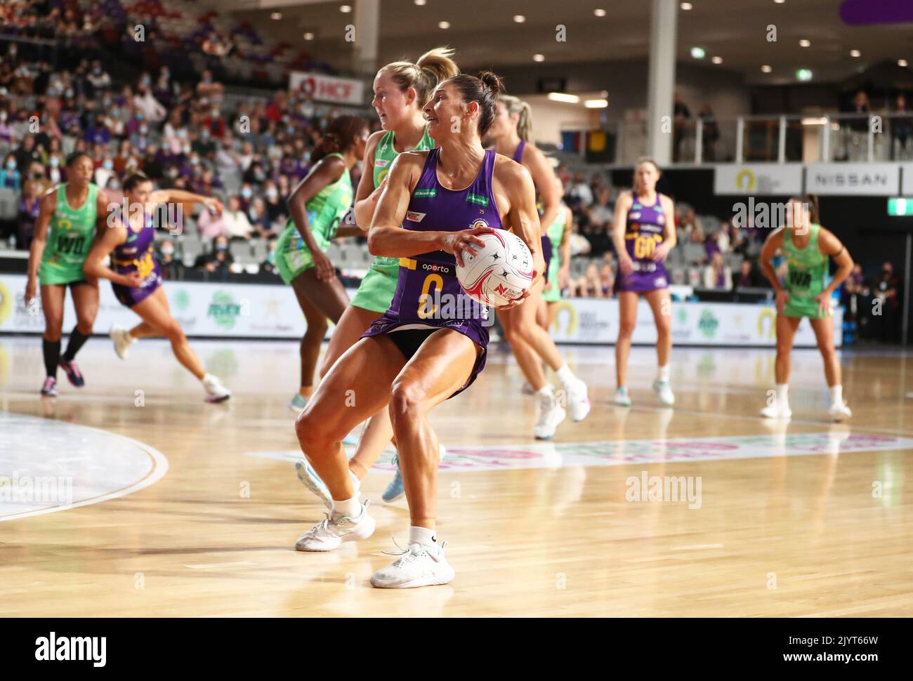 Kim Ravaillion of the Firebirds in action during the Round 12 Super ...