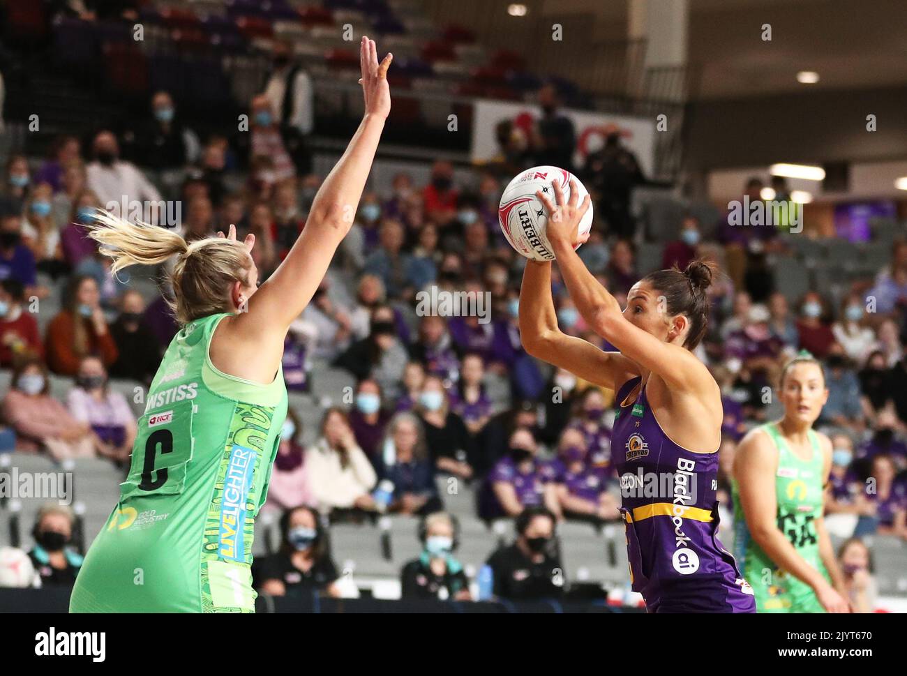Kim Ravaillion of the Firebirds in action during the Round 12 Super ...