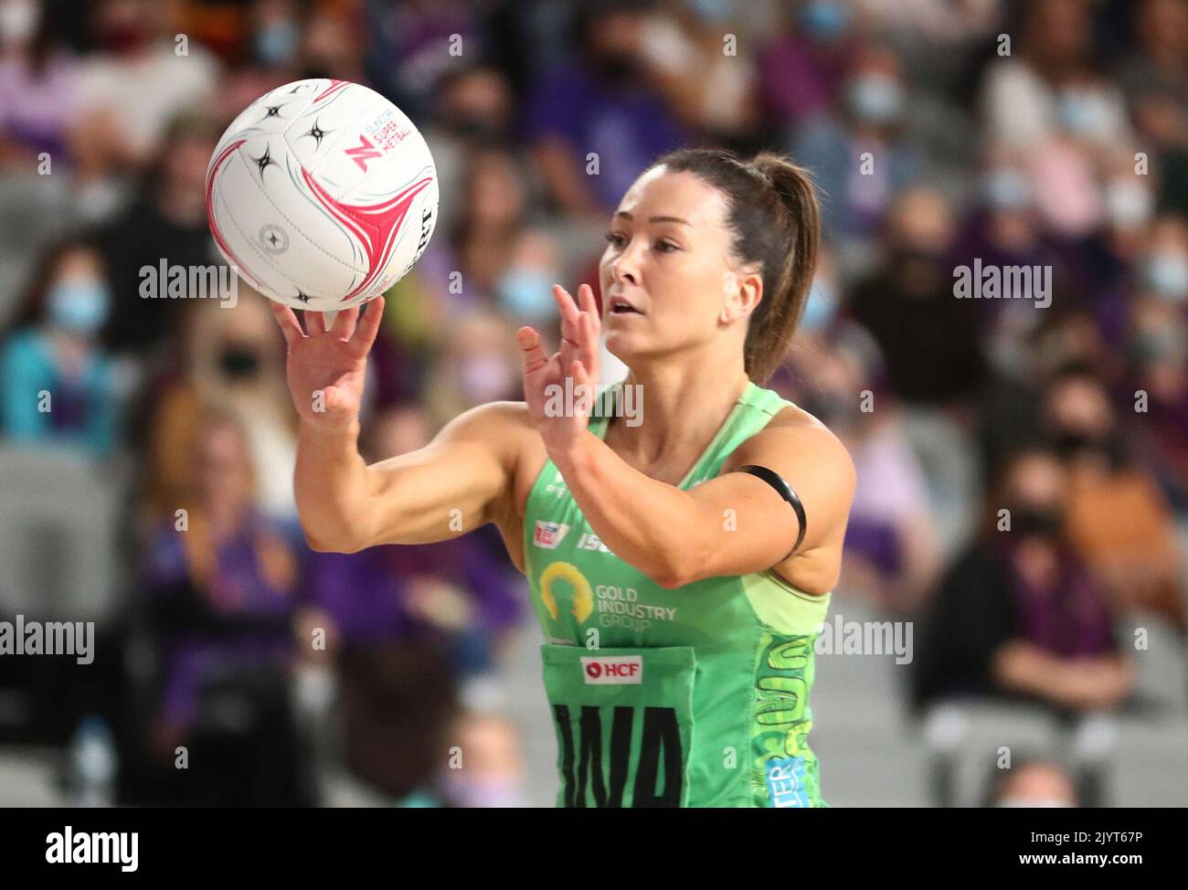 Verity Charles of the Fever in action during the Round 12 Super Netball ...