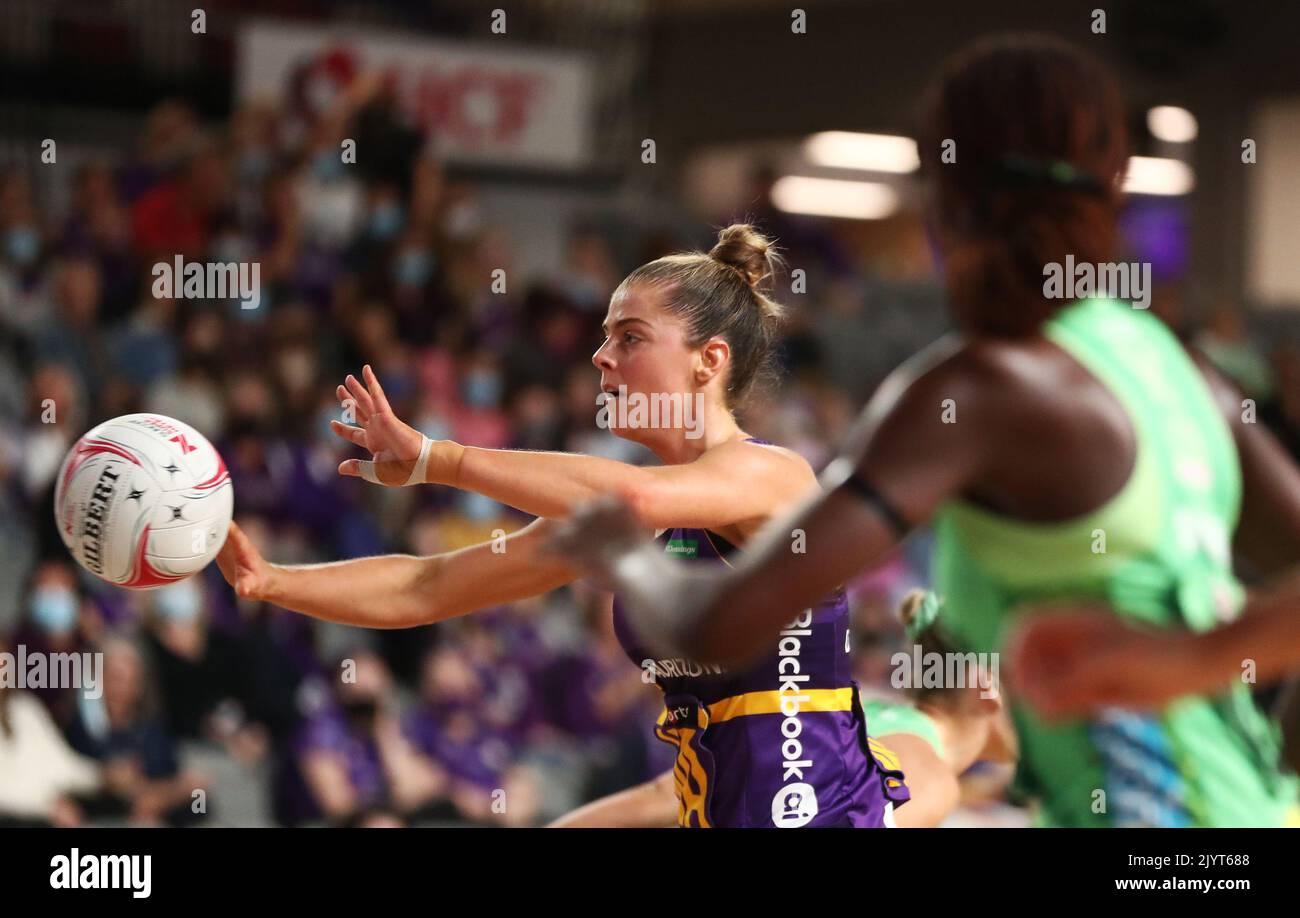 Lara Dunkley of the Firebirds in action during the Round 12 Super ...