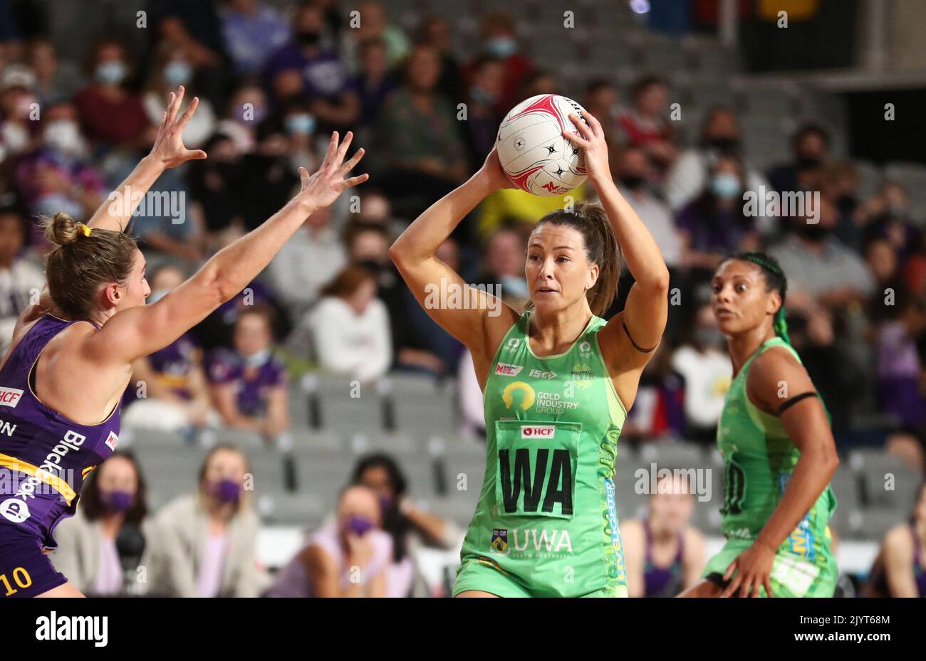 Verity Charles of the Fever in action during the Round 12 Super Netball ...