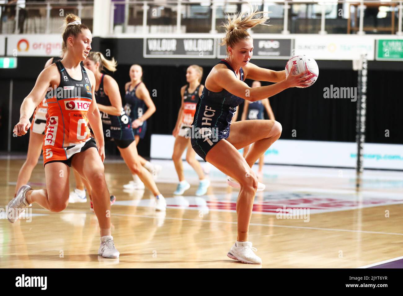 Kate Moloney of the Vixens in action during the Round 12 Super Netball ...