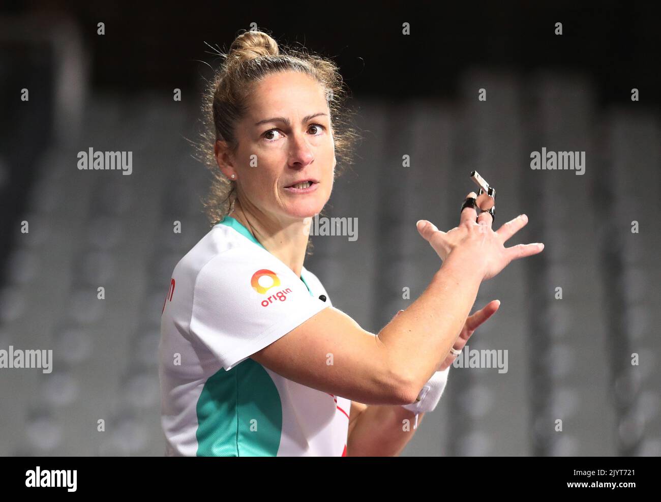 Umpire Kate Wright in her 50th game during the Round 12 Super Netball ...