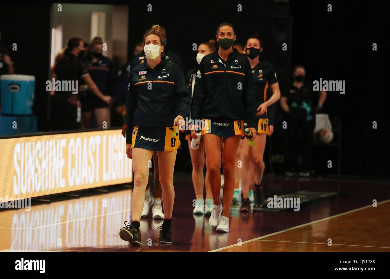 Lightning players take to the court during the Round 12 Super Netball ...