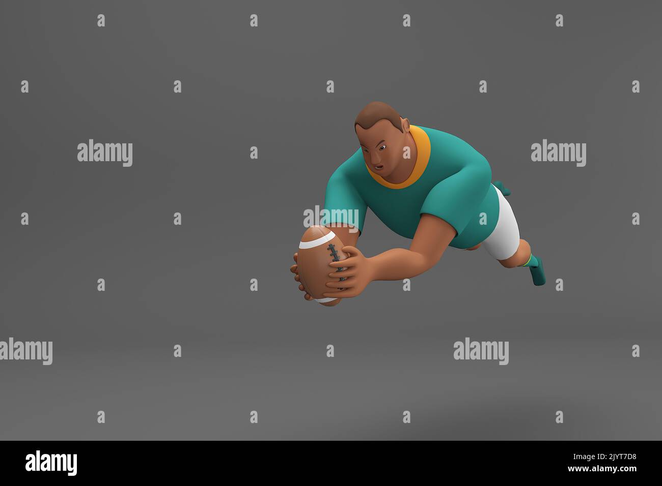 3d rendering Rugby players fight for the ball on professional rugby ...