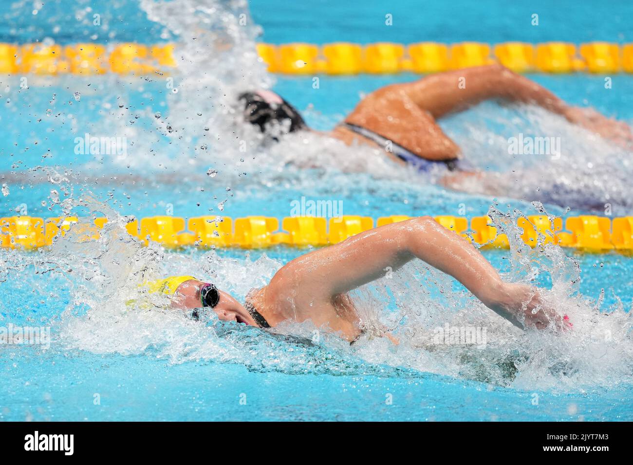 Leah Neale of Australia competes in the Women’s 4x200m Freestyle Relay ...