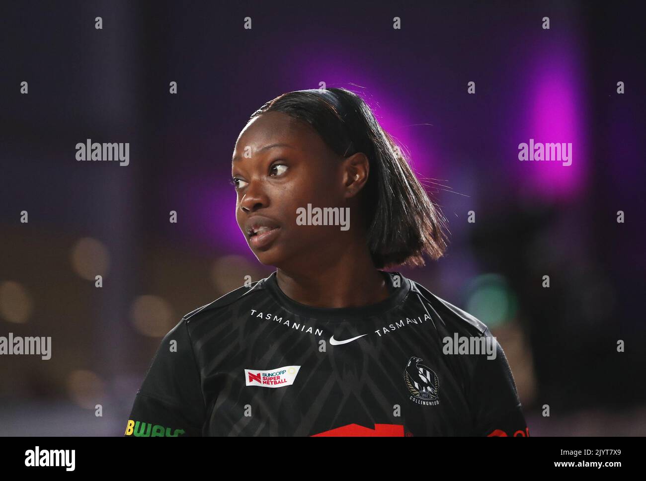 Shimona Nelson of the Magpies during the Round 13 Super Netball match ...