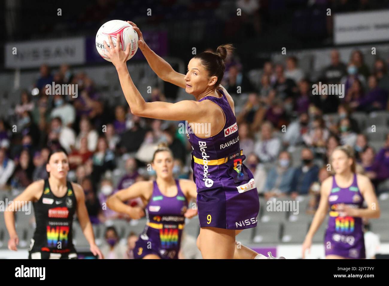 Kim Ravaillion of the Firebirds in action during the Round 13 Super ...