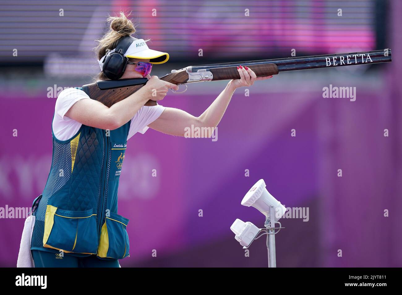 Laetisha Scanlan of Australia during the Trap Women's final at the ...