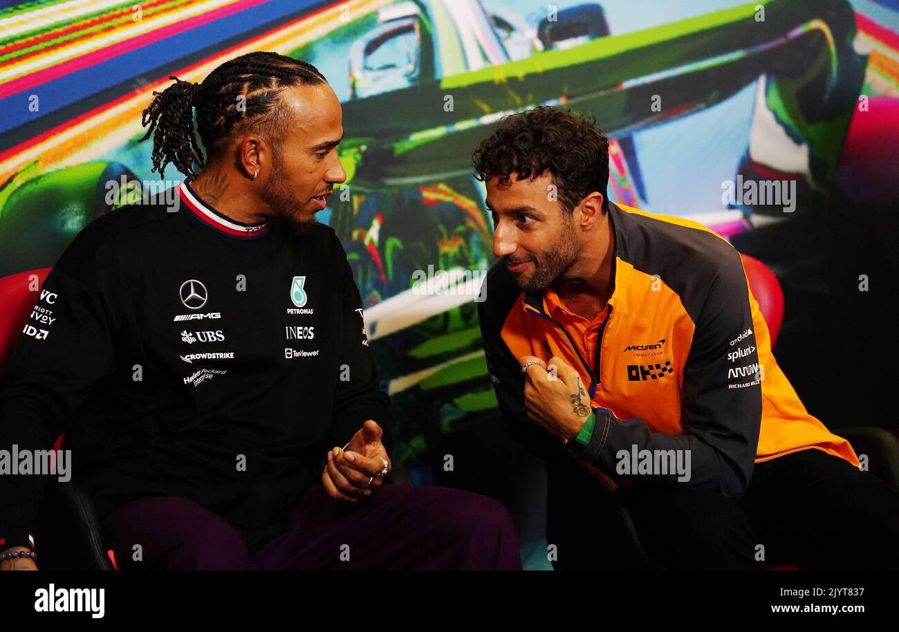 Mercedes' Lewis Hamilton and McLaren's Daniel Ricciardo during the ...