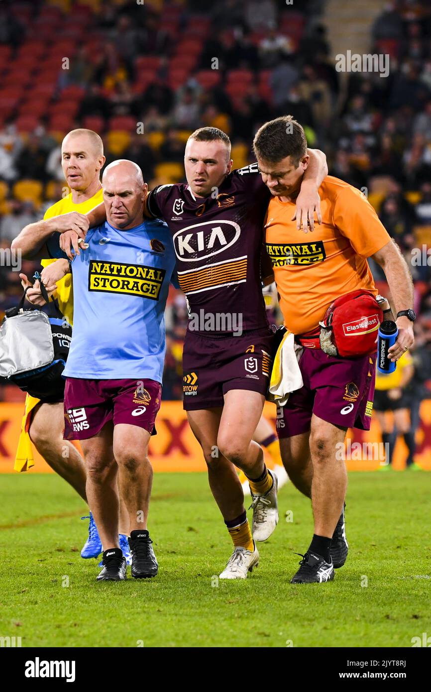 Jake Turpin of the Broncos injured during the Round 20 NRL match ...