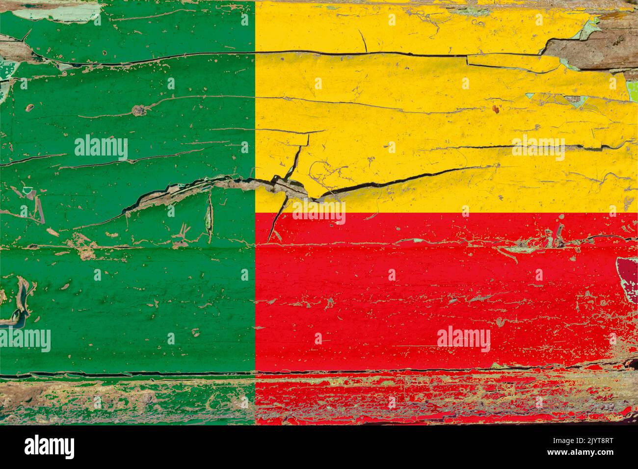 3D Flag of Benin on an old wood wall background Stock Photo - Alamy