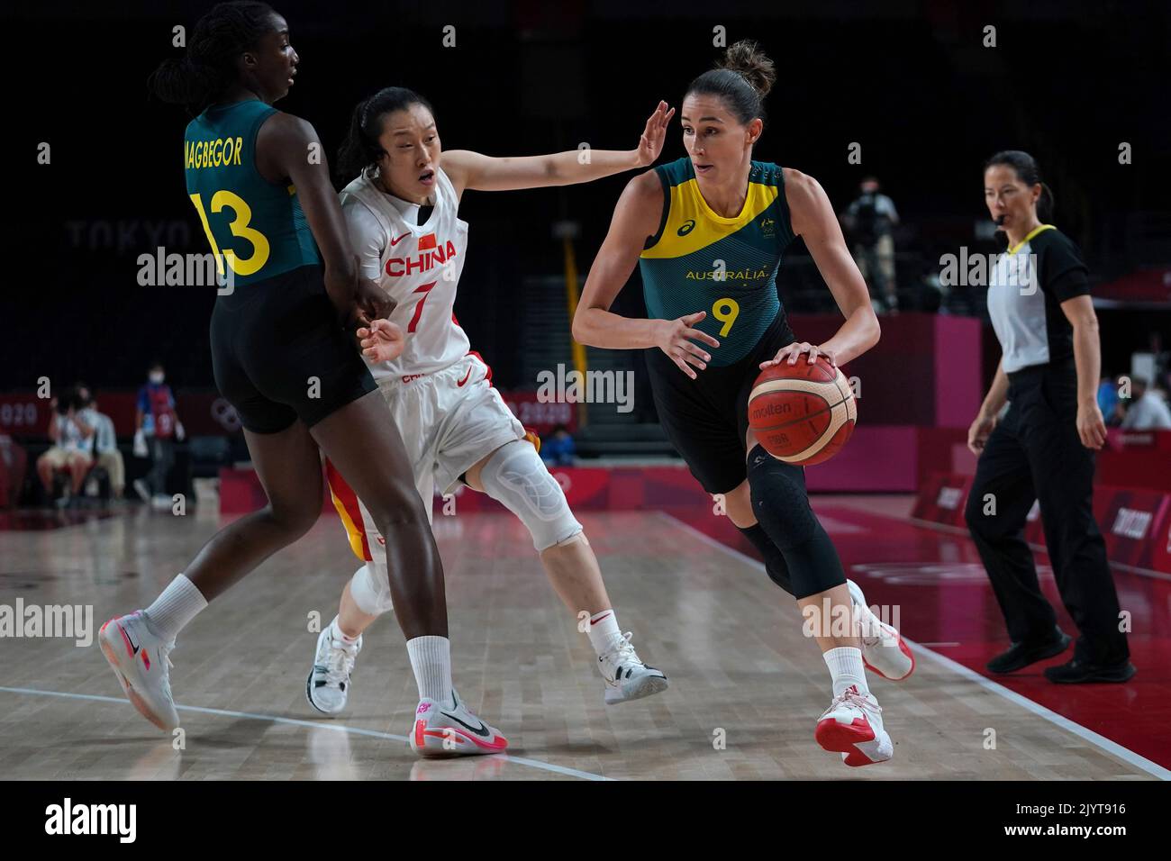 Bec Allen of Australia drives down the court during the Women's ...