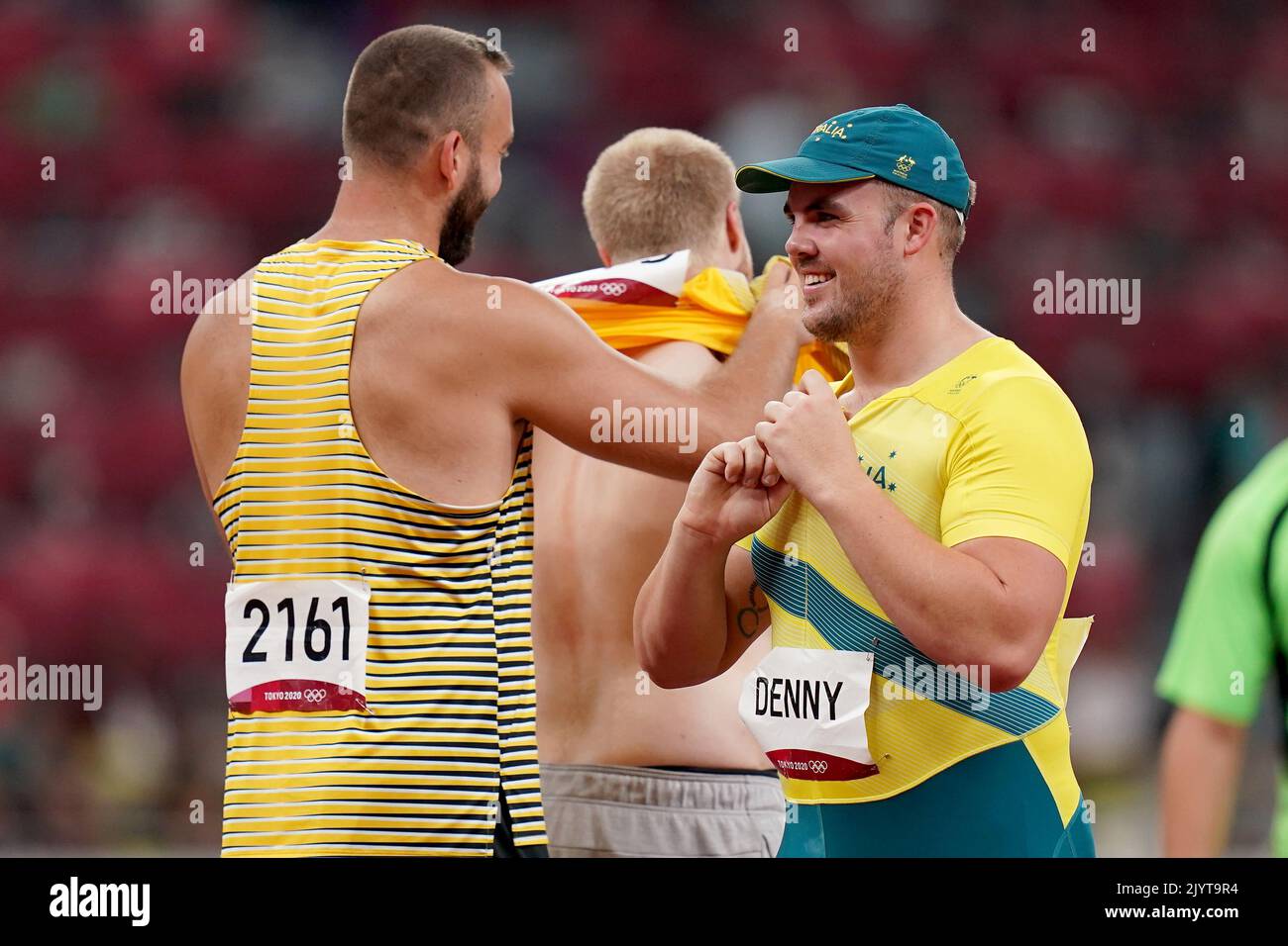 Matthew Denny of Australia (right) during the Men’s Discus Throw Final ...