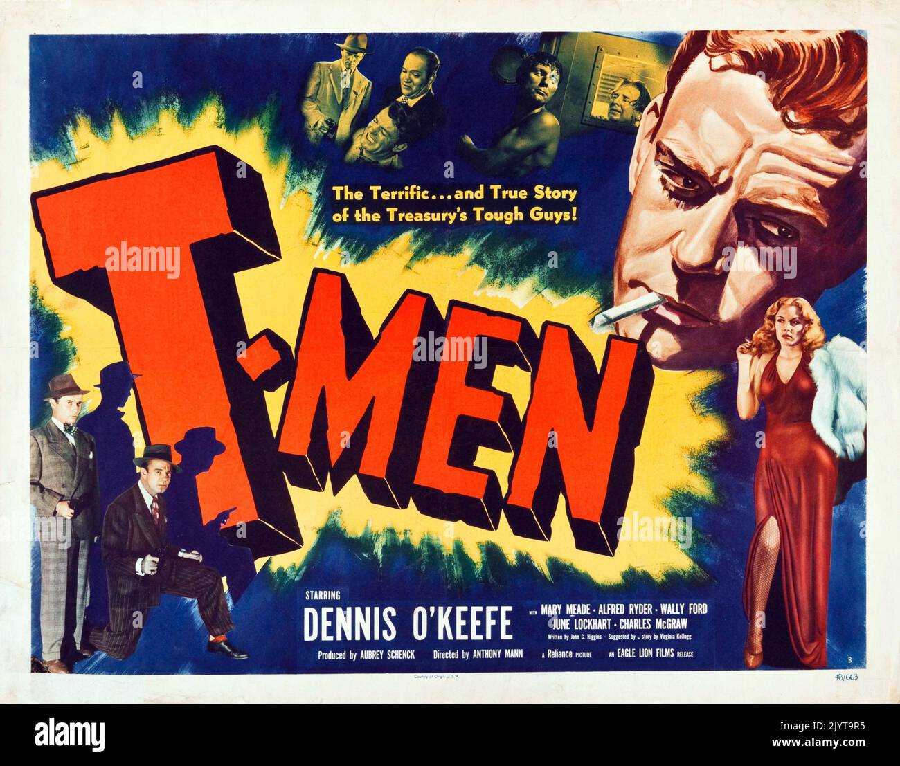 Vintage movie poster for the 1952 film T Men feat. Dennis O'Keefe Stock ...