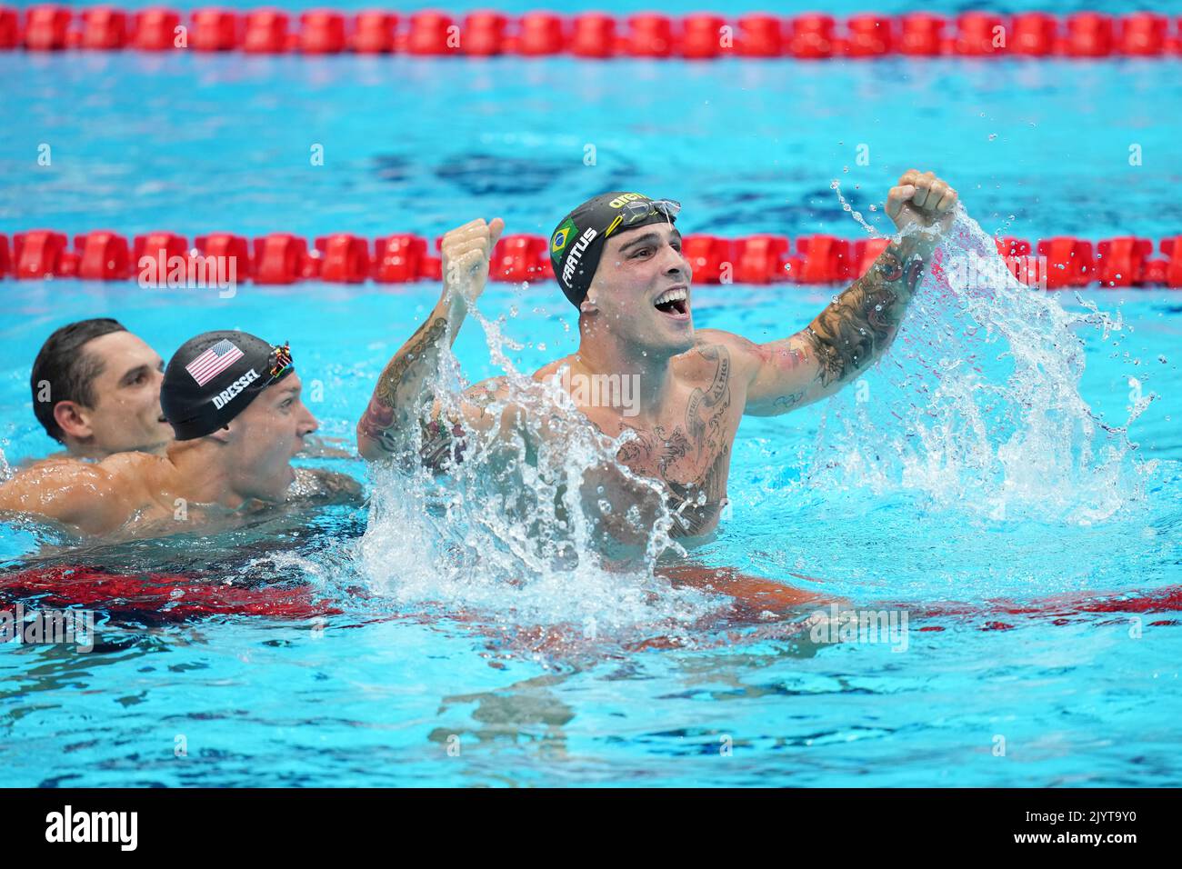 Bruno Fratus of Brazil celebrates his Bronze medal in the Mens 50m ...