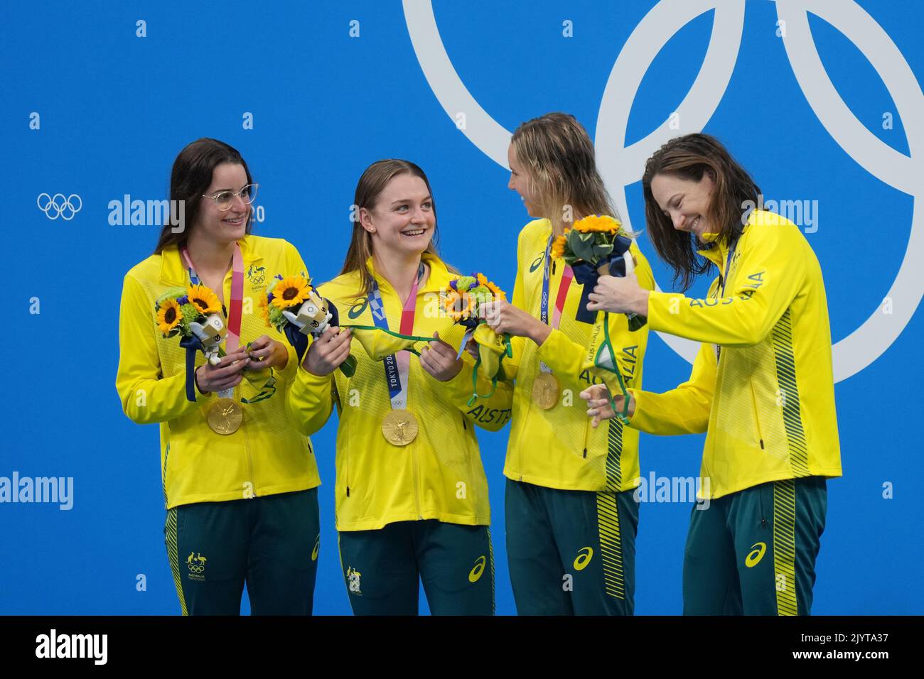 Australia’s 4x100m Medley Relay team of (lt-rt) Kaylee McKeown, Chelsea ...
