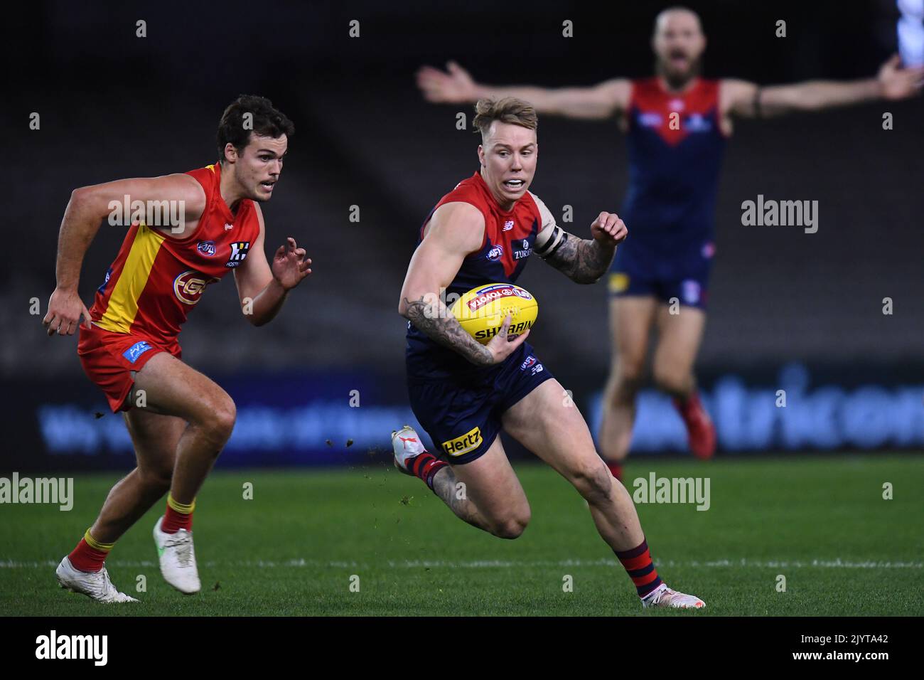 James Harmes of the Demons (centre) in action during the Round 20 AFL ...