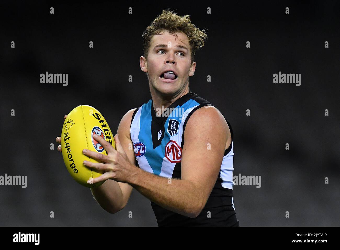 Dan Houston of Port Adelaide in action during the Round 20 AFL match ...