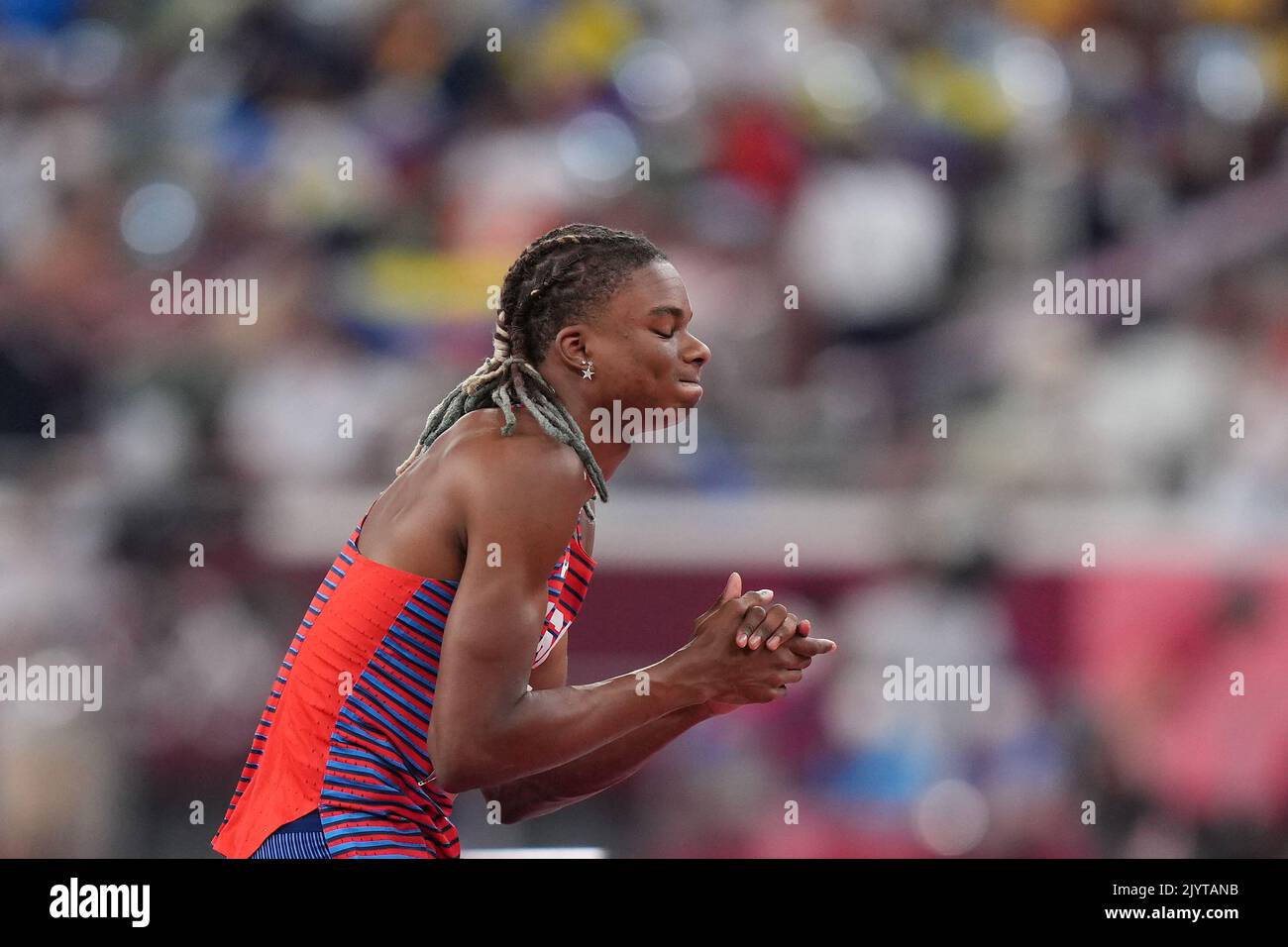 Juvaughn Harrison of the USA during the Men’s High Jump final at the ...