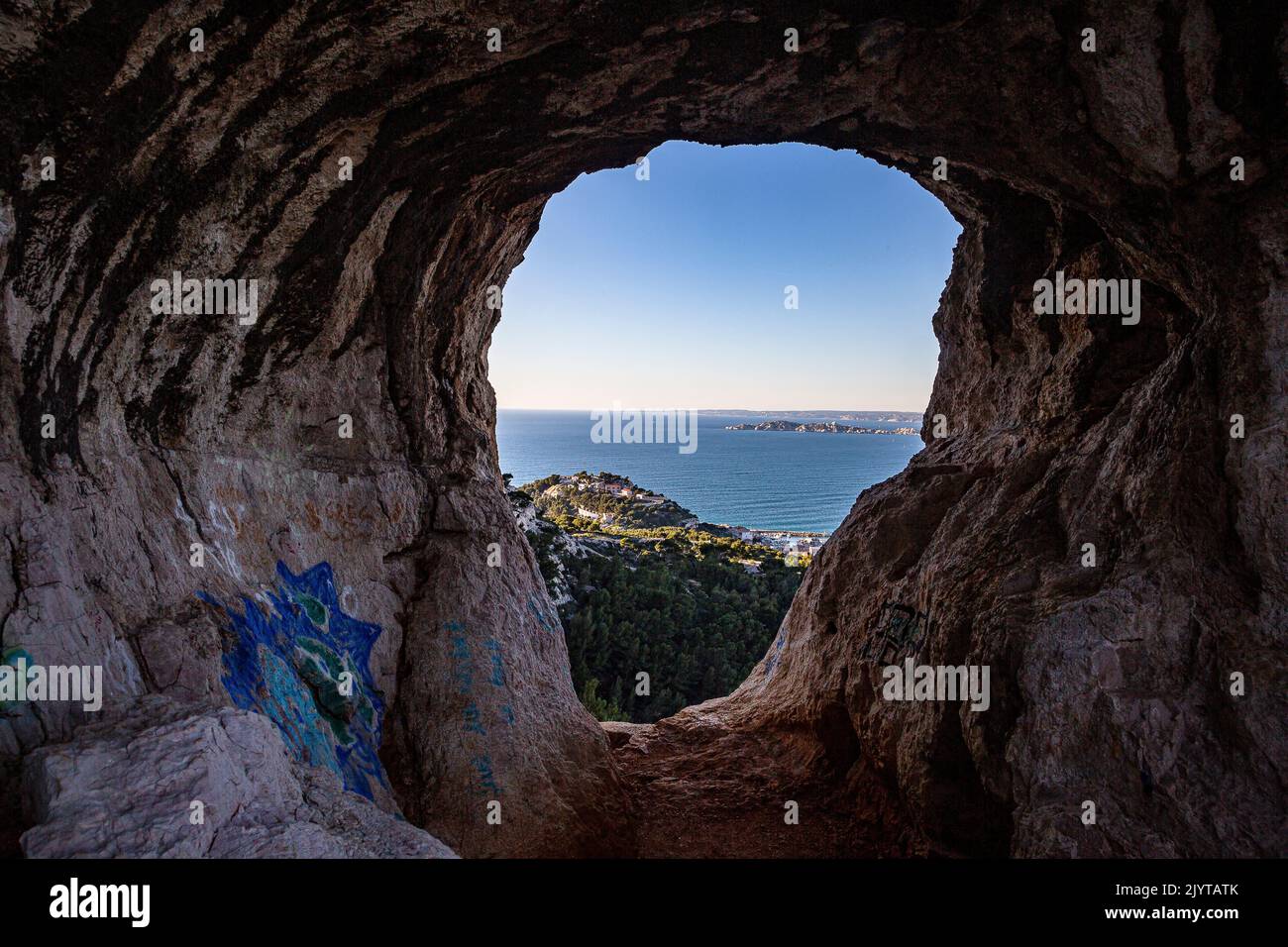 View of the Frioul islands and the blue coast from the Calanques ...