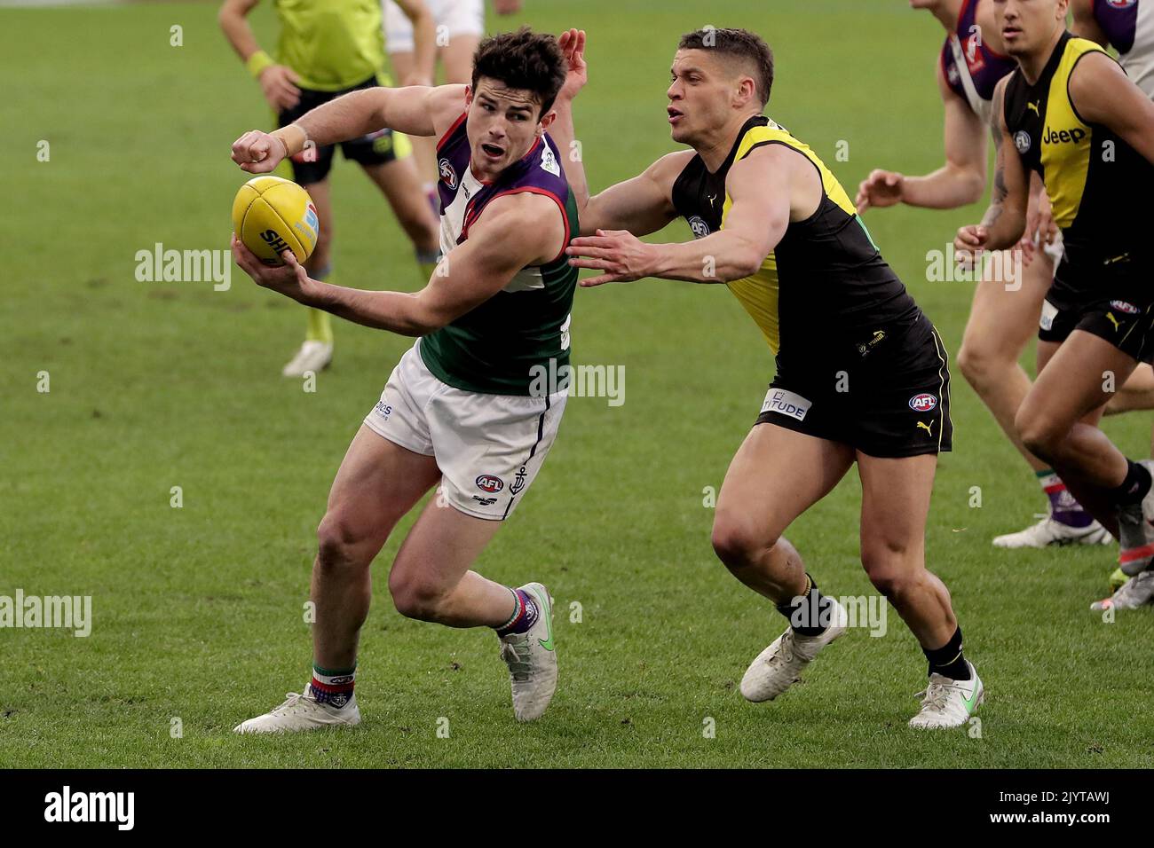 Andrew Brayshaw of the Dockers handballs during the Round 20 AFL match ...