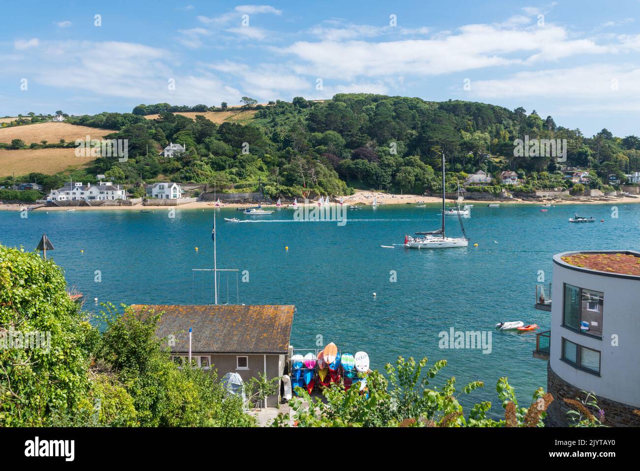 Boats on the Salcombe estuary in the South Hams town of Salcombe, Devon ...
