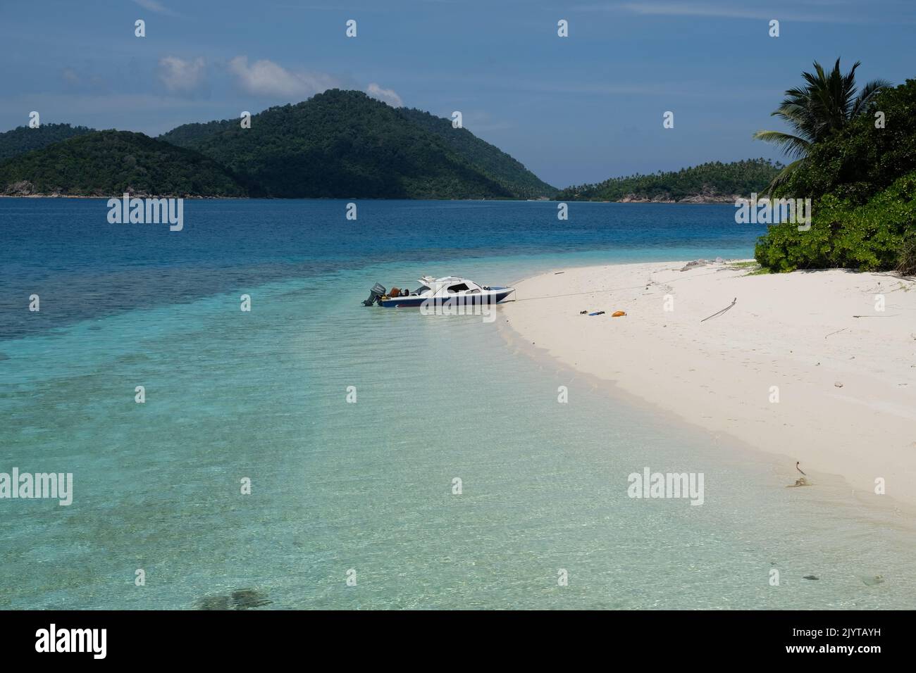 Indonesia Anambas Islands - Idyllic beach scenery with palm trees and ...