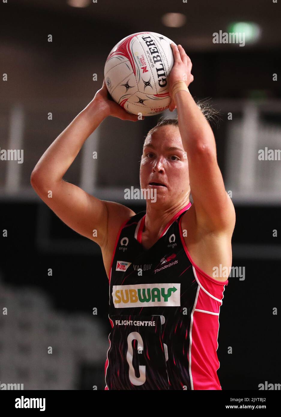 Hannah Petty of the Thunderbirds in action during the Super Netball ...
