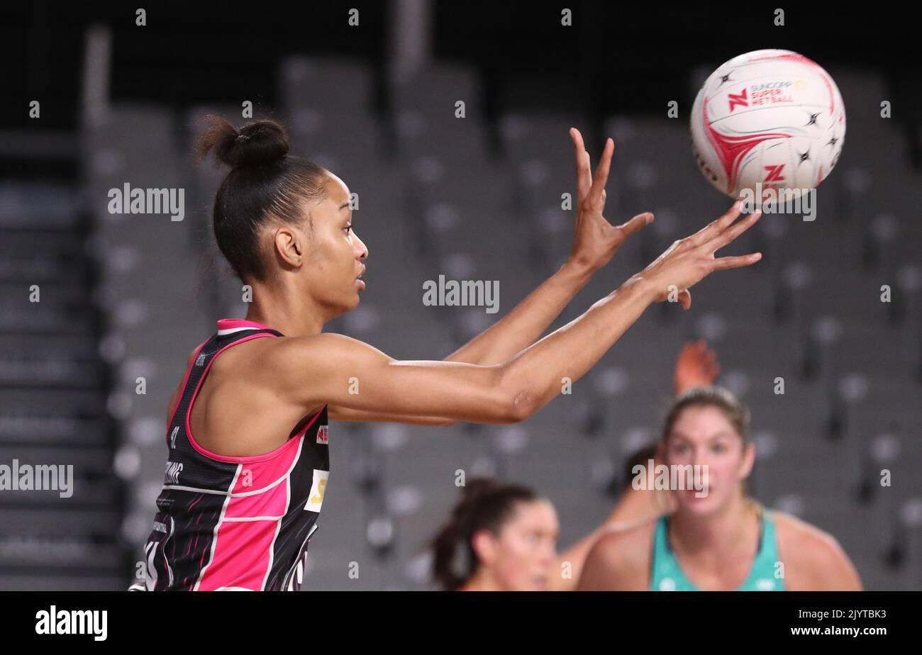 Shamera Sterling of the Thunderbirds in action during the Super Netball ...