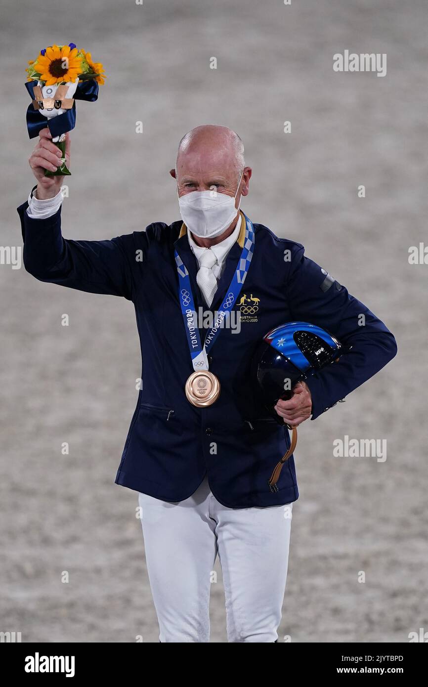 Andrew Hoy of Australia gestures during the medal cermony after winning ...