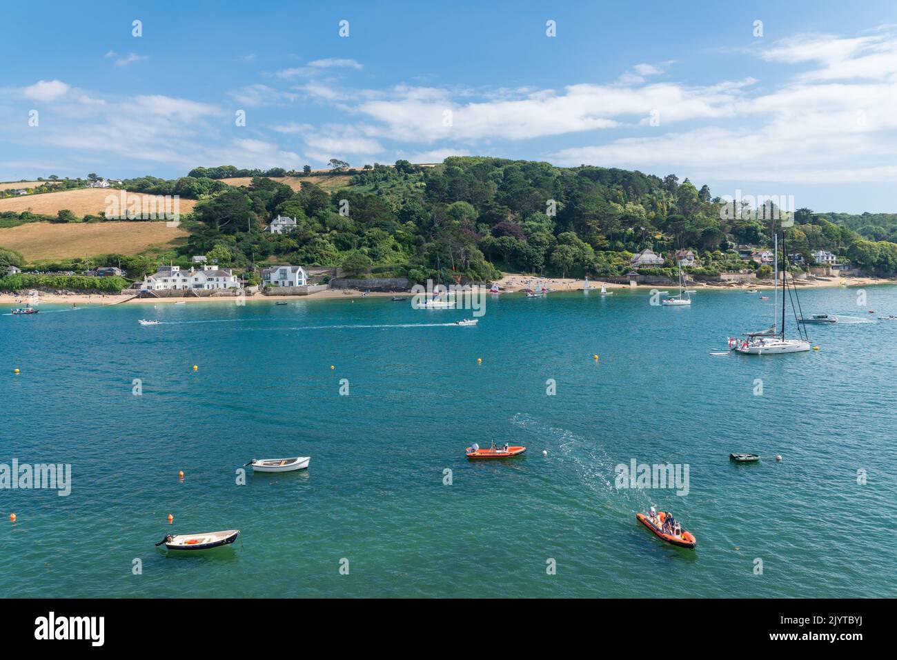 Boats on the Salcombe estuary in the South Hams town of Salcombe, Devon ...