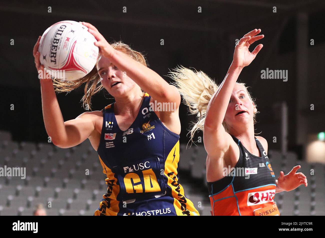 Steph Wood of the Lightning in action during the Round 13 Super Netball ...