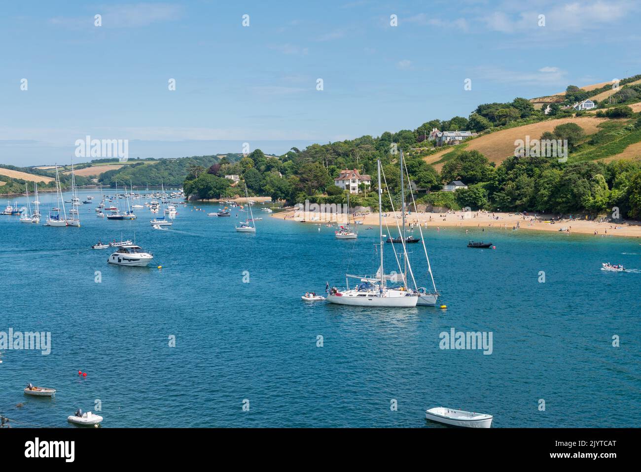 Boats on the Salcombe estuary in the South Hams town of Salcombe, Devon ...