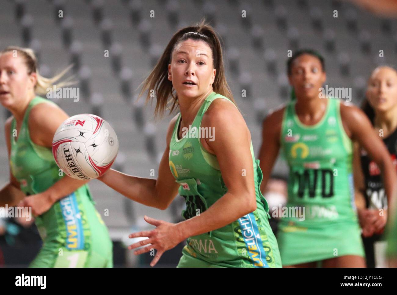 Verity Charles of the Fever in action during the Round 13 Super Netball ...