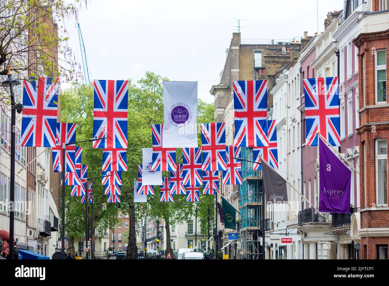 Union flag decorations are seen in London ahead of the Platinum Jubilee ...
