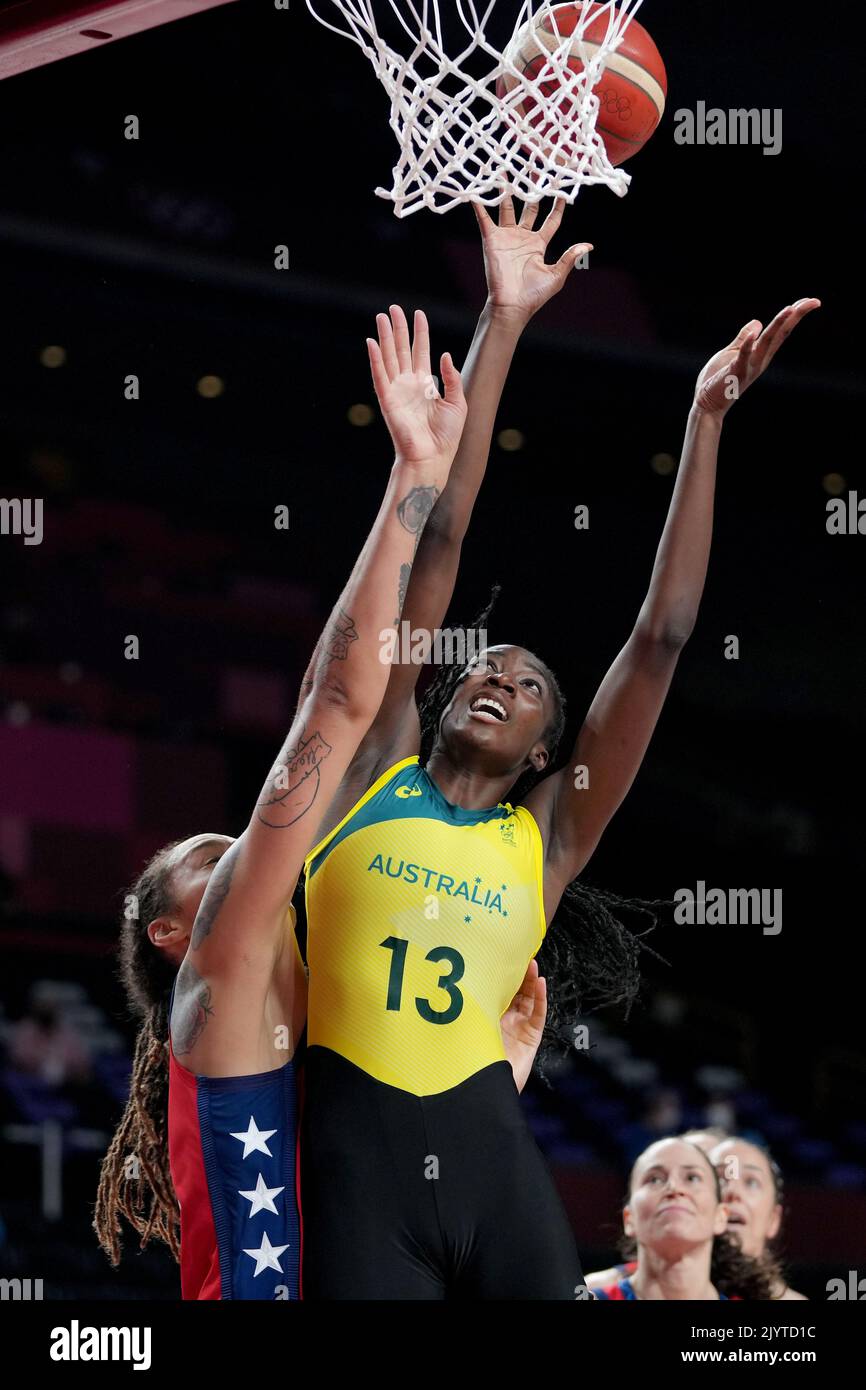 Ezi Magbegor of Australia takes a shot during the Women's Quarterfinal ...