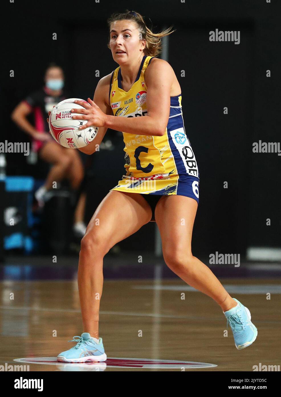 Maddy Proud of the Swifts in action during the Round 14 Super Netball ...