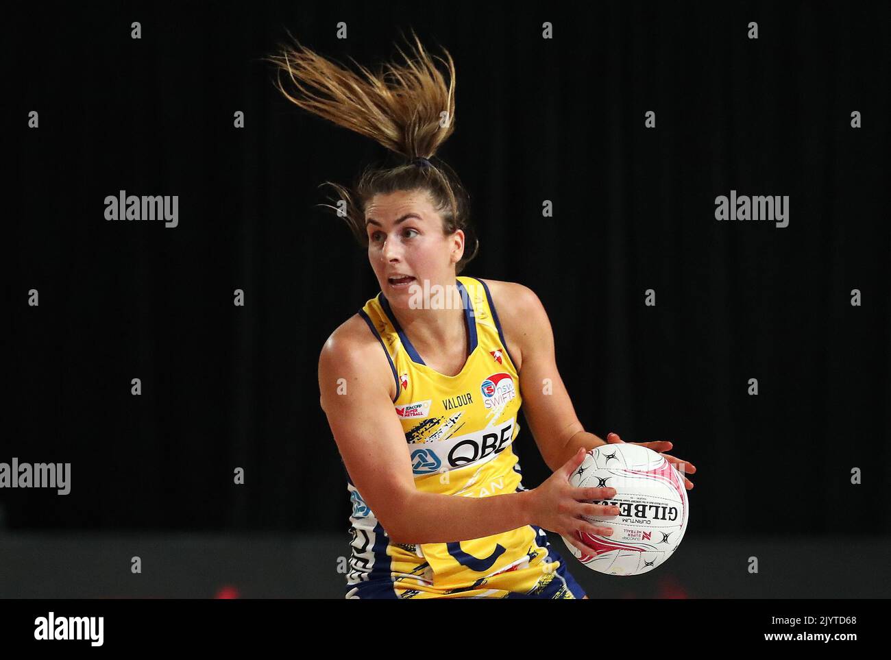 Maddy Proud of the Swifts in action during the Round 14 Super Netball ...