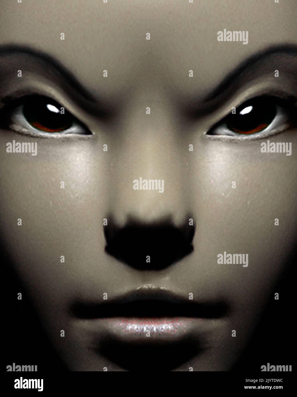 Extreme close up 3d render style asian woman with angry expression ...