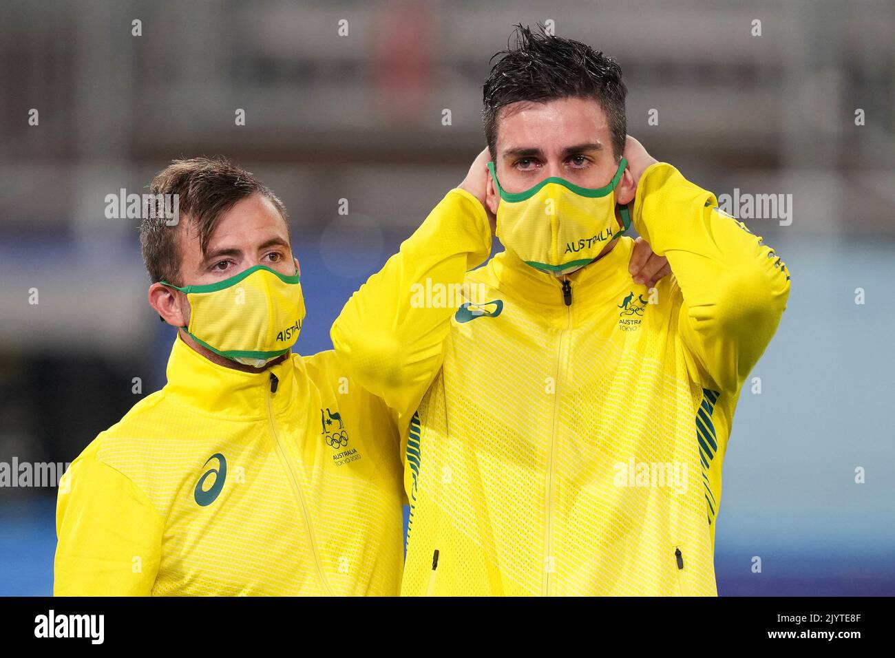 Blake Govers ois consoled by a team mate ahead of the medal ceremony ...