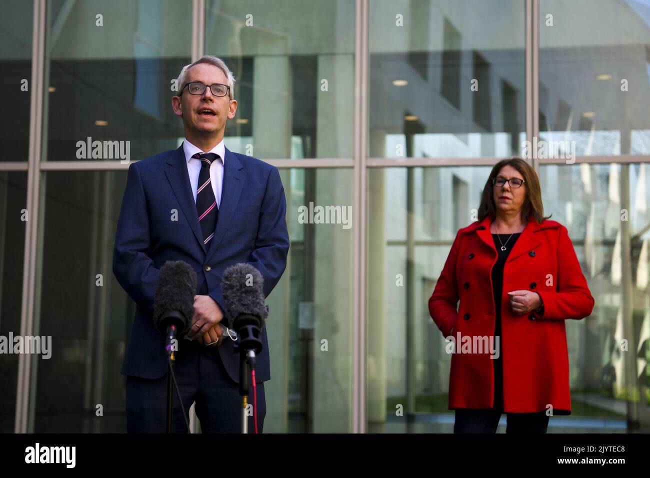 Shadow Urban Infrastructure Minister Andrew Giles speaks to the media ...