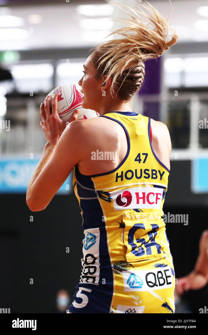Helen Housby of the Swifts in action during the Super Netball Round 14 ...