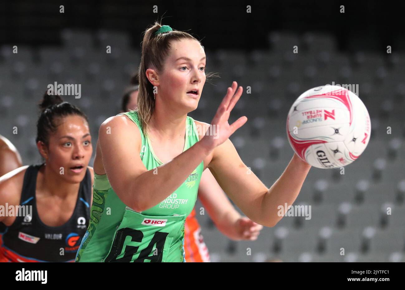 Alice Teague-Neeld of the Fever in action during the Super Netball ...