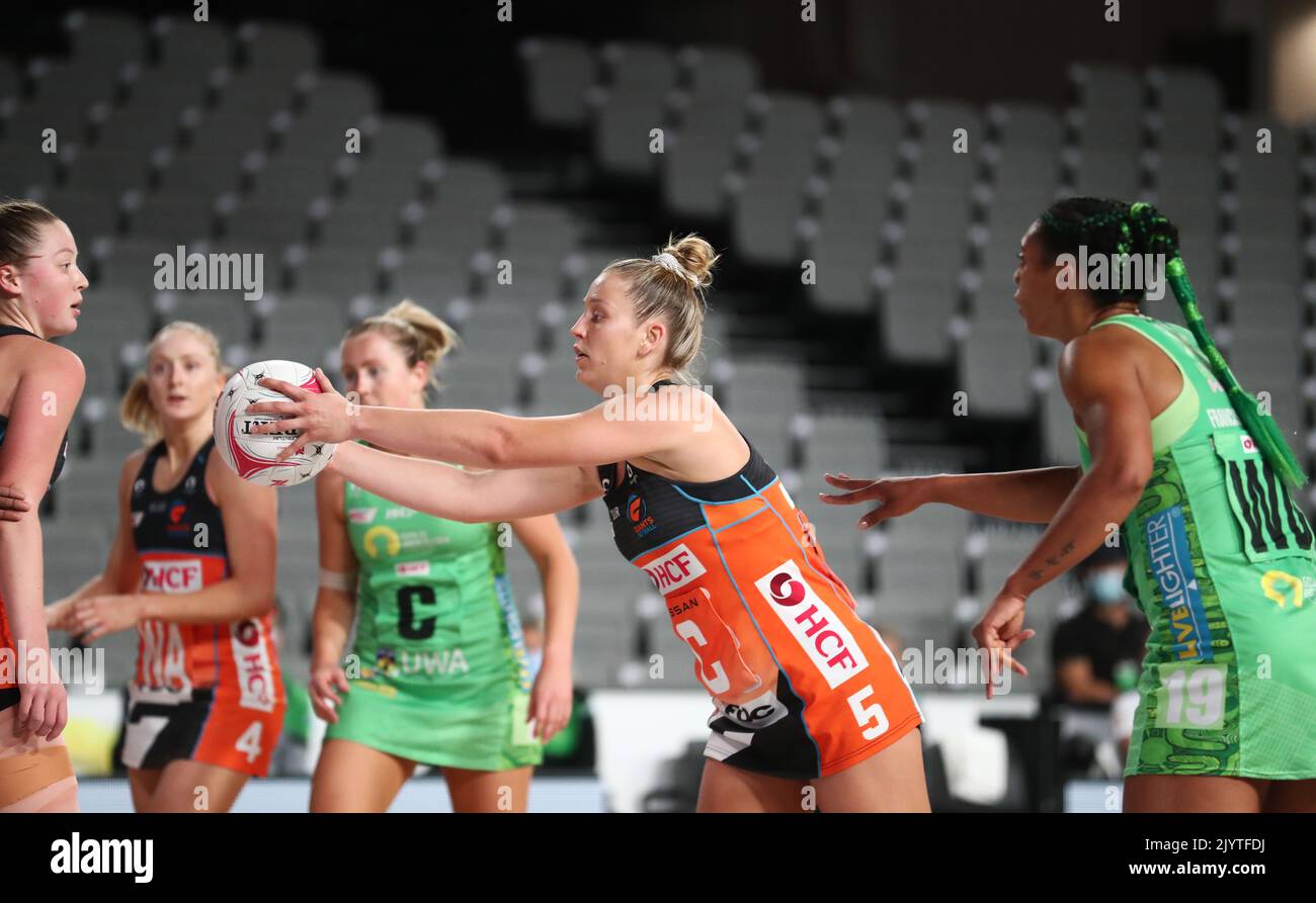Jamie-Lee Price of the Giants in action during the Super Netball Round ...